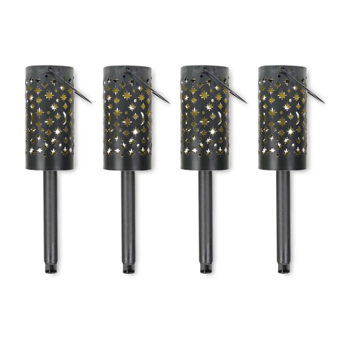 Pack of 4 Solar Powered Black Lantern Spike Lights for Drive Path Patio ...