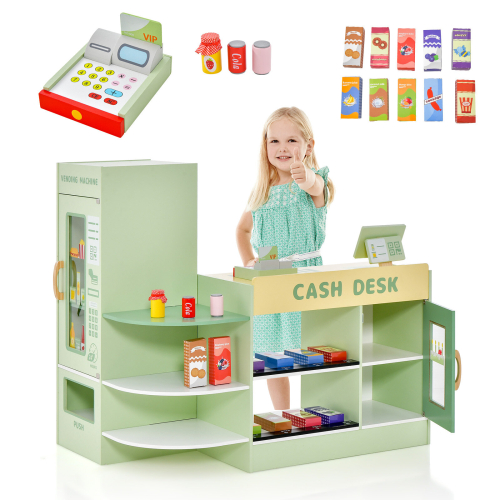 2-In-1 Kids Supermarket Role Play Set w/ Counter, POS Machine & Pretend ...