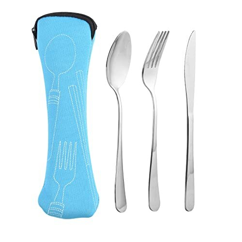 Travel Cutlery Set with Case,Portable Camping Cutlery Knife Fork Spoon Set,Reusable Stainless ...