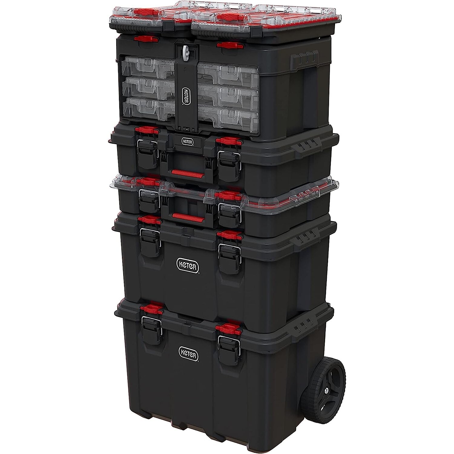 Keter Stack N Roll Modular Storage On Wheels DYI Tool Box Trolley on OnBuy