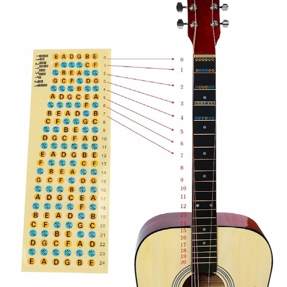 Guitar Fretboard Note Map Sticker Easy Finger Placement Guide for ...