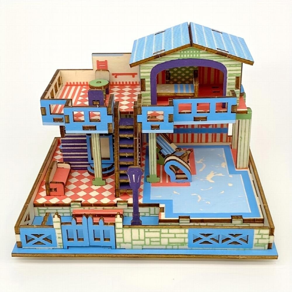 Wooden 3D Puzzle cottages Building Models Puzzle Kits Seaside Villa ...