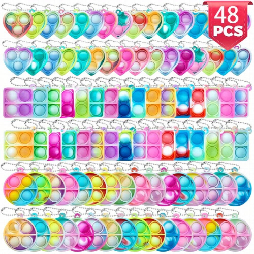 48 PCS Random Pop Fidget Toys Its Party Favors Pop Fidget Keychain Mini ...