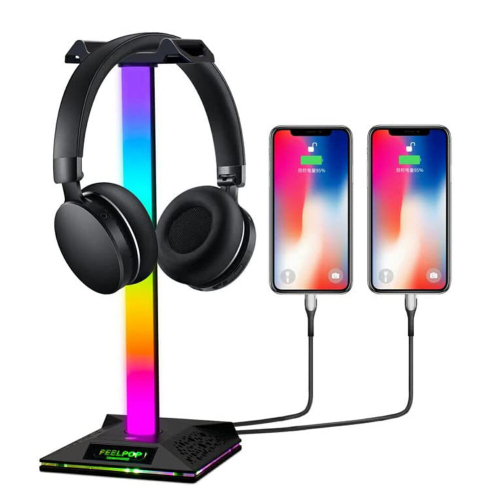 LED RGB Headphone Stand Headphone Holder with 2 USB Ports Headphone ...