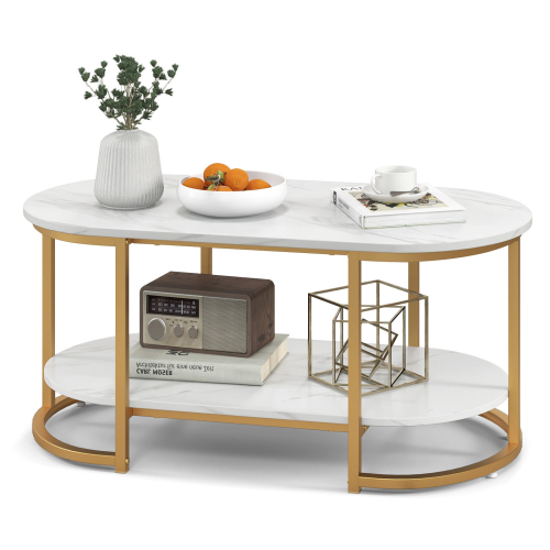 Modern Faux Marble Coffee Table 2-Tier Rectangular Chic Cocktail Accent ...