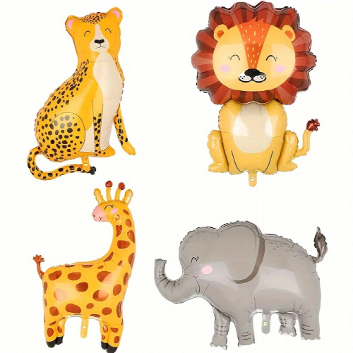 4pcs Set Jungle Safari Animals Balloons Giant Lion Leopard Elephant ...