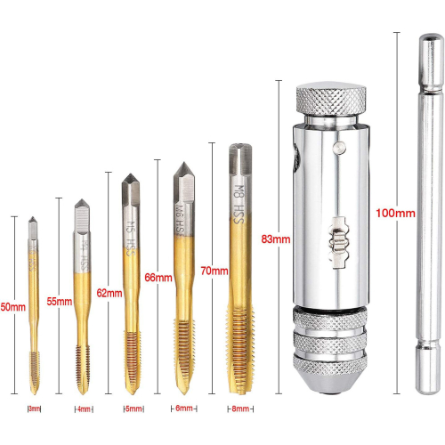 T-Handle Tap Wrench, Ratchet Tap Holder Wrench, Tapping Threading Tool Set, Adjustable T Type ...