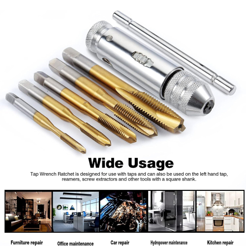 T-Handle Tap Wrench, Ratchet Tap Holder Wrench, Tapping Threading Tool Set, Adjustable T Type ...