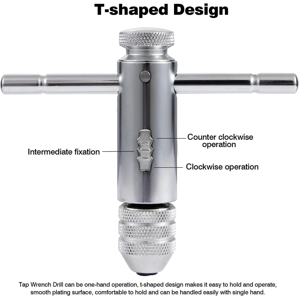 T-Handle Tap Wrench, Ratchet Tap Holder Wrench, Tapping Threading Tool Set, Adjustable T Type ...