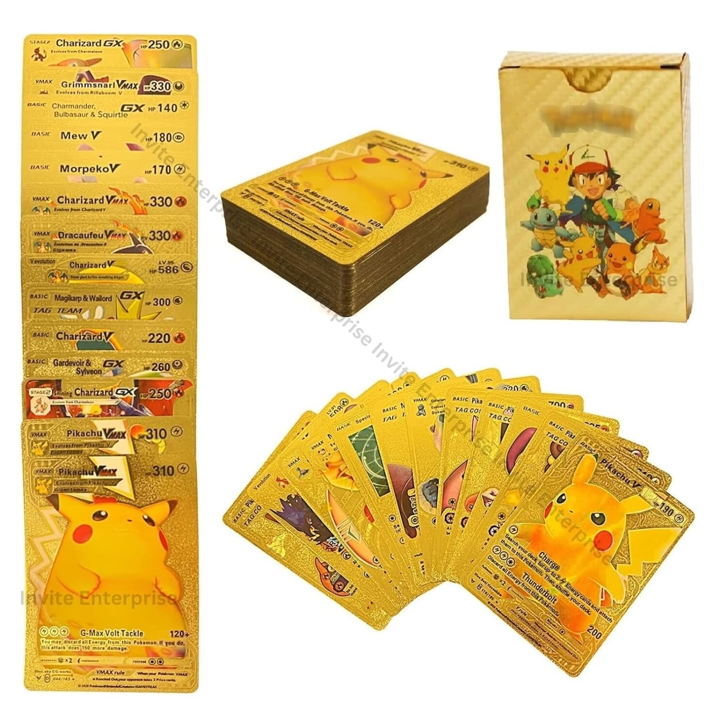 Gold Pokemon Cards Golden Foil Set (55 pcs) - Including Vmax Rares V ...