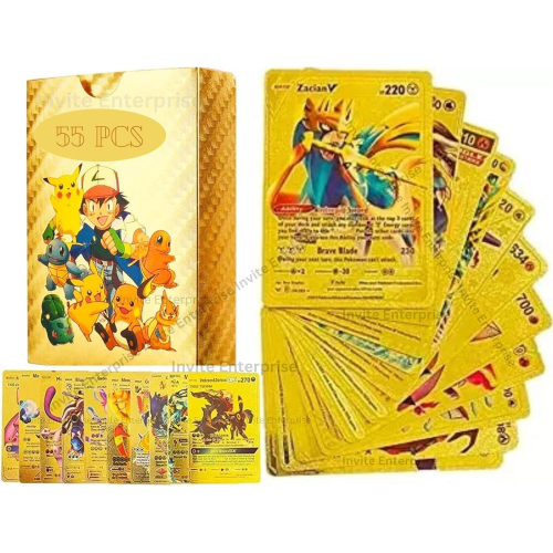 Gold Pokemon Cards Golden Foil Set (55 pcs) - Including Vmax Rares V ...