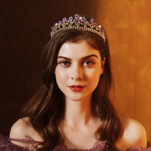 4.5cm Tall Rose Crystal Tiara Crown Wedding Bridal Queen Pageant Prom ...