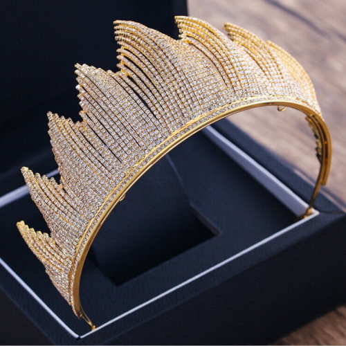 Full Crystal 7.5cm Tall Adult Gold Wedding Bridal Queen Pageant Prom ...