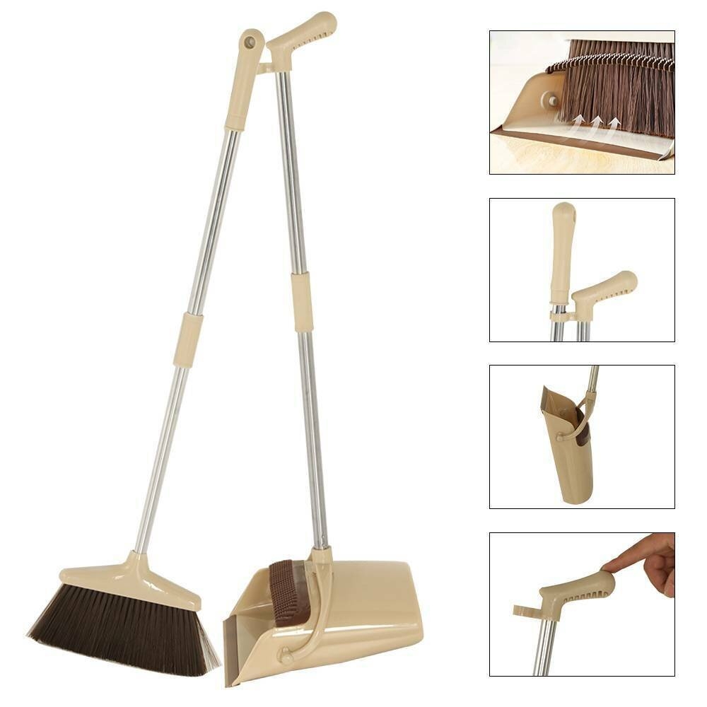 Large Broom and Dustpan Set, Heavy Duty Dust Pan with Long Handle Upright Dustpan Broom Set on OnBuy