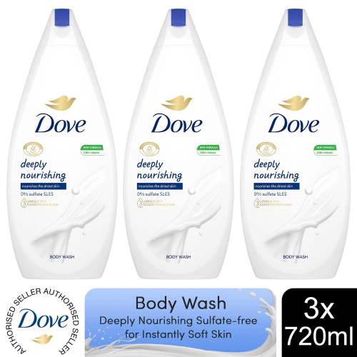3pk of 720ml Dove Deeply Nourishing Skin Natural Moisturiser Body Wash on OnBuy