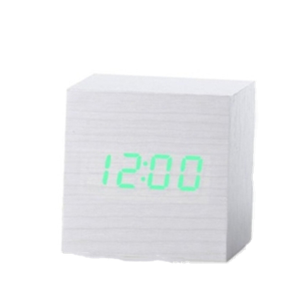 Multicolor Sounds Control Wooden Clock Modern Digital LED Desk Alarm ...