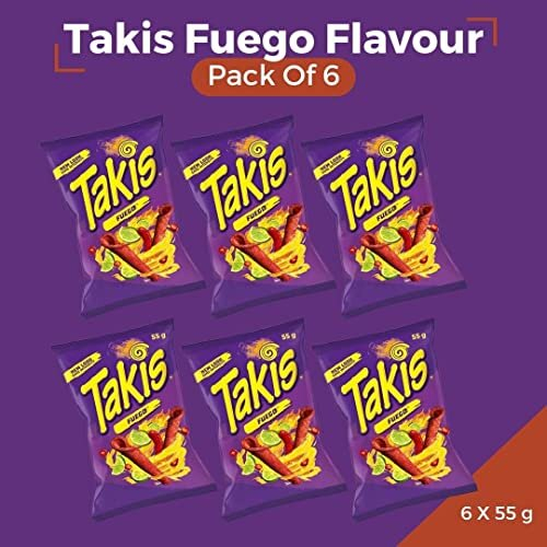 Takis Fuego 55g (PACK OF 6) - Takis Fuego Chilli Pepper and Lime Corn ...
