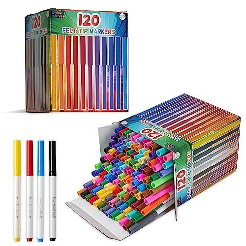 Colouring Pens Set of 120 Felt Tip Pens - Colouring Pens for Kids ...
