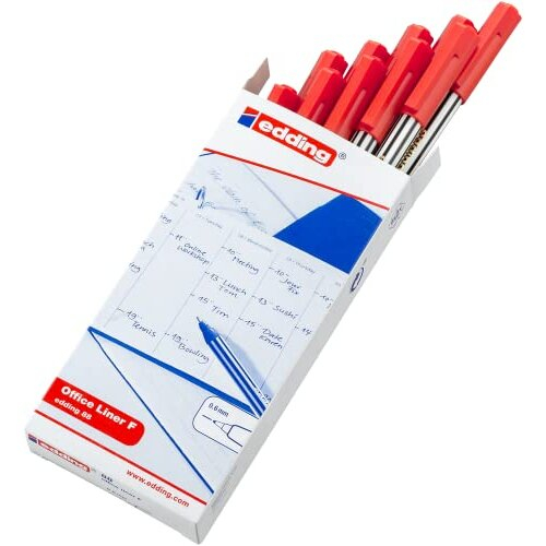 88 - fineliner - red - 10 pens - round nib 0.6 mm - thin fibre pen for ...