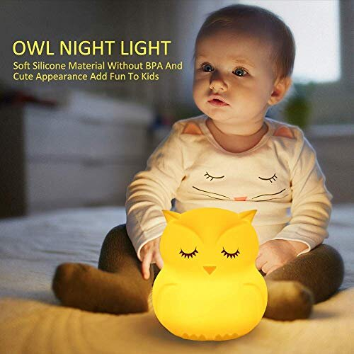 Owl Night Light for Kids, Rechargeable LED Bedside Lamp for Children, 9 ...