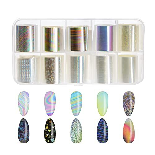 10 Rolls White Pearl Color Holographic Nail Foil Transfer Sticker Roll ...