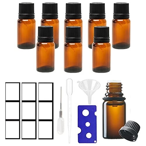 Amber Glass Bottles Dropper Insert Bottle Empty Glass Bottles with 10 ml 15 Pieces Black Plastic ...