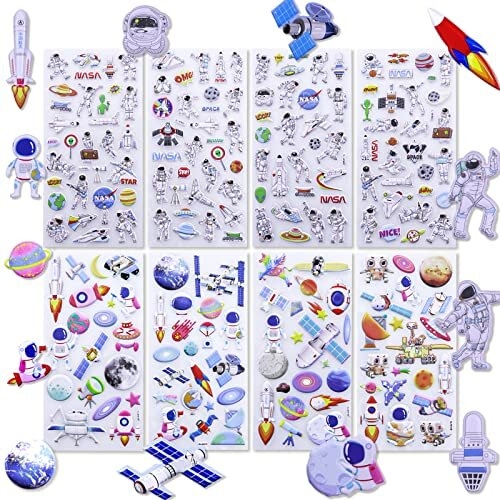 8 Sheets Astronaut Space Stickers,3D Fluffy Stickers Reusable Foam ...