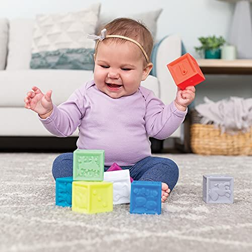 Squeeze and Stack Block Set - 10 Soft Colourful Blocks Featuring ...