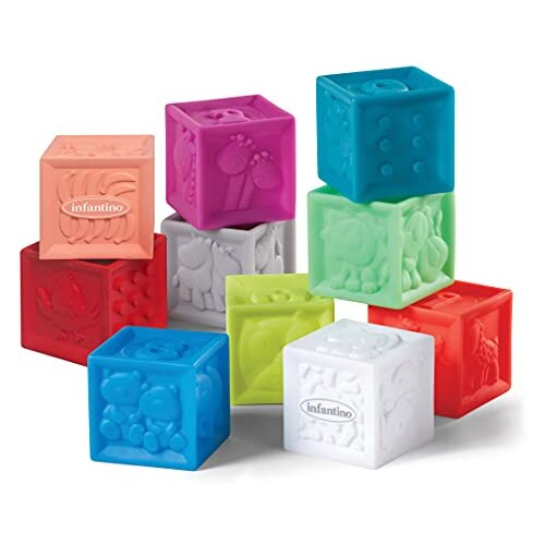 Squeeze and Stack Block Set - 10 Soft Colourful Blocks Featuring ...