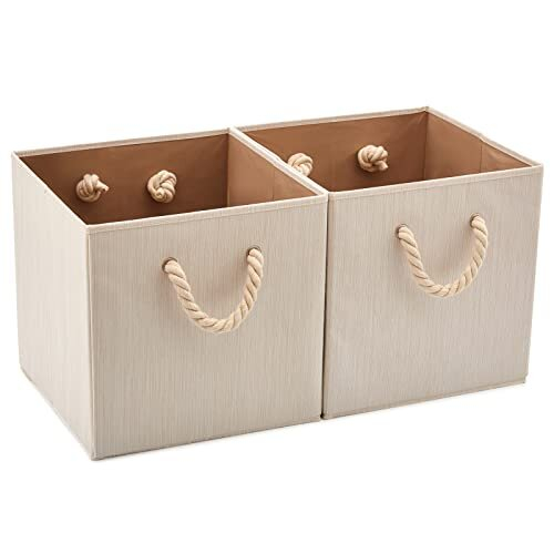Set of 2 Large Foldable Bamboo Cotton Fabric Organiser Cubes ...