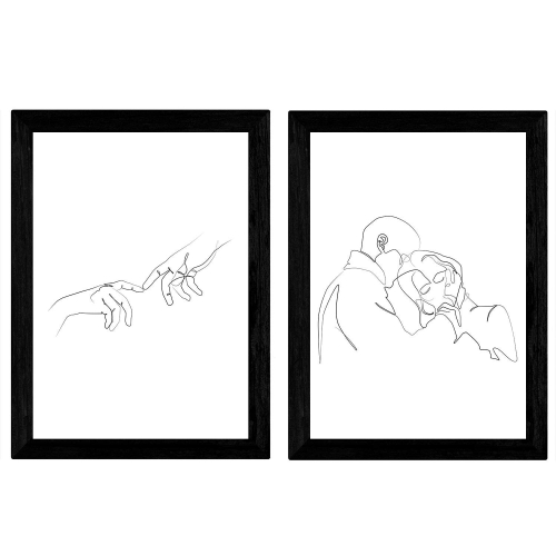 Set of 2 sheets of drawings with a single stroke Hug couple and hands ...