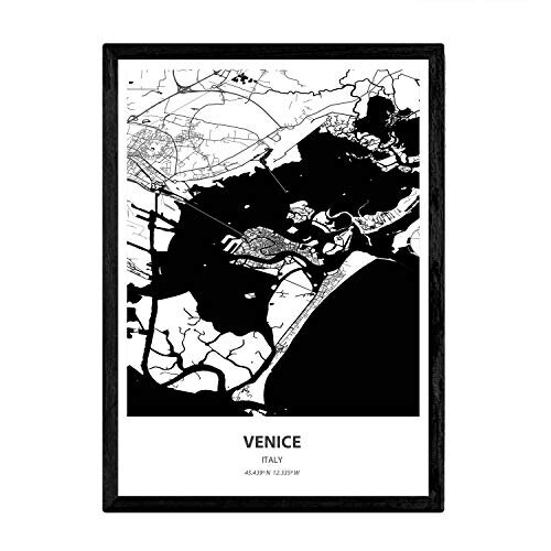 Poster with map of Venice - Italy. Sheets cities in Italy with seas and ...
