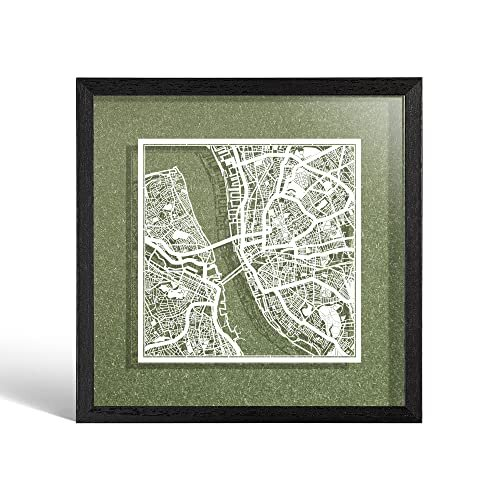 Liverpool Paper Cut Map framed, White map, Black frame, 23x23 cm, Gift ...