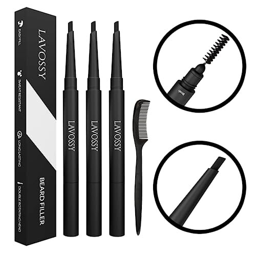 Void Beard Filler Pencil Black (Set of 3) with blending brush, Easily ...
