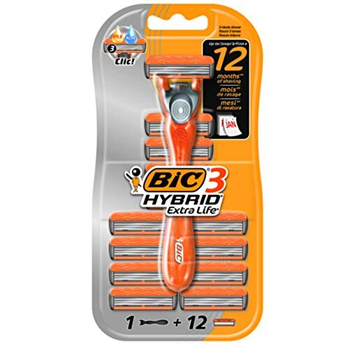BiC 3 Hybrid Extra Life, 1 Handle + 12 Refills, Bic Razor Blades, Men's ...