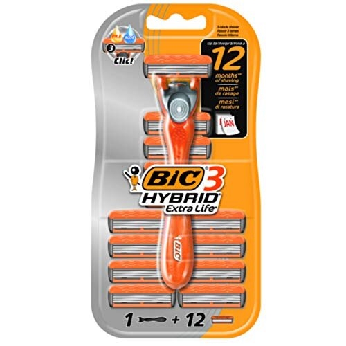 BiC 3 Hybrid Extra Life, 1 Handle + 12 Refills, Bic Razor Blades, Men's ...