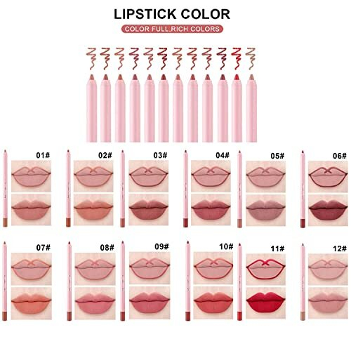 High Pigmented Creamy Lip Liner Set, 12 Colors Matte Velvet Lip Liner ...
