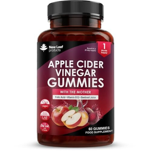 Apple Cider Vinegar Gummies with The Mother 1000mg Enhanced with Vitamin B12 & Folic Acid - 60 ...
