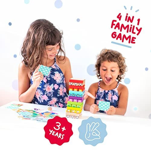 4-in-1 Wooden Tumble Tower Game with Animals & Colors - Family Game for ...