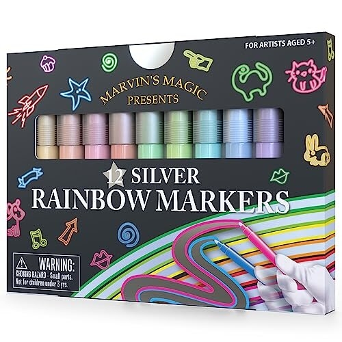 - Amazing Silver Rainbow Markers - 12 Markers - Children's Drawing ...