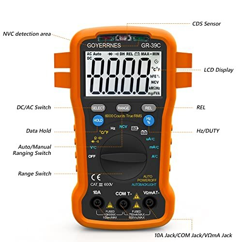 Mini Digital Multimeter TRMS 6000 Counts AC DC Amp Meter, GR-39C Non ...