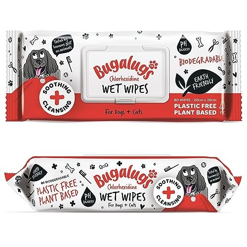 Chlorhexidine Dog Wipes for pawly skin - 80 Biodegradable dog grooming ...