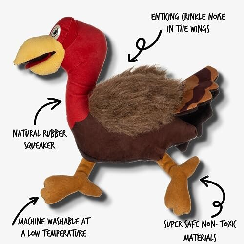 Hunt n Squeak Wild Turkey, Plush Dog Puppy Toy with Natural Rubber Bio ...