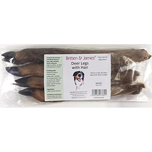 Deer Legs with Hair for Dogs (Pack of 4) Natural De-Wormer and Dental ...