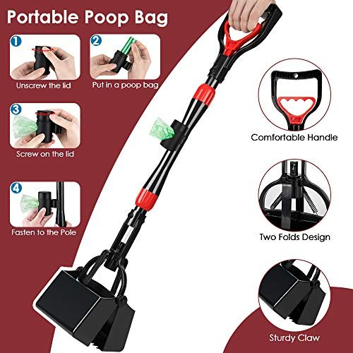 Dog Pooper Scooper, 80cm Long Handle Foldable Poop Scooper with Bag ...