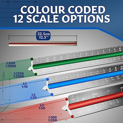 Aluminum Architect Scale Ruler - 30cm Ruler Laser Etched Triangle ...