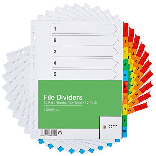 [10 Pack] A4+ File Dividers Extra Wide Numbered 1-10 A4+ Extra Wide ...