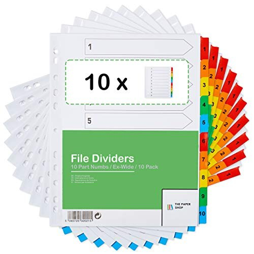 [10 Pack] A4+ File Dividers Extra Wide Numbered 1-10 A4+ Extra Wide ...