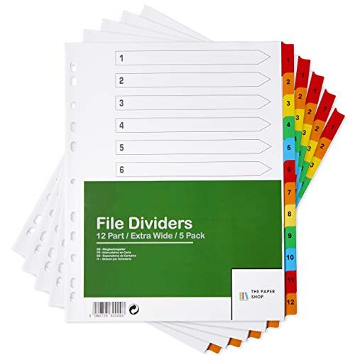 [5 Pack] A4+ Extra Wide 12 Part File Dividers A4+ Extra Wide 12 Part ...