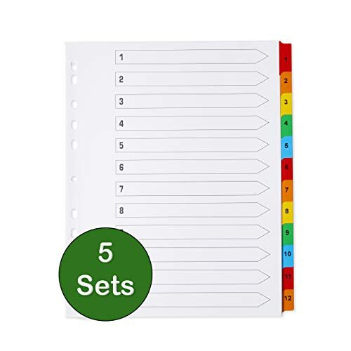[5 Pack] A4+ Extra Wide 12 Part File Dividers A4+ Extra Wide 12 Part ...